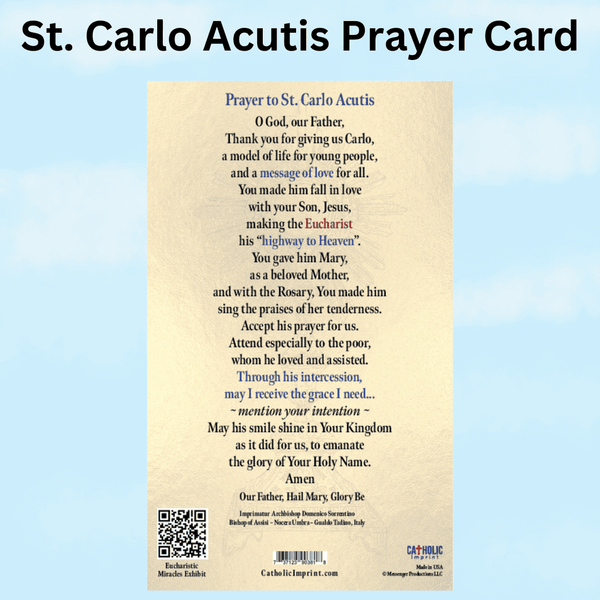 St. Carlo Acutis Prayer Card for Canonization | English or Spanish ...