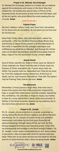 Pew Prayer Cards for The Eucharistic Pilgrimage - Ideal for any Parish ...
