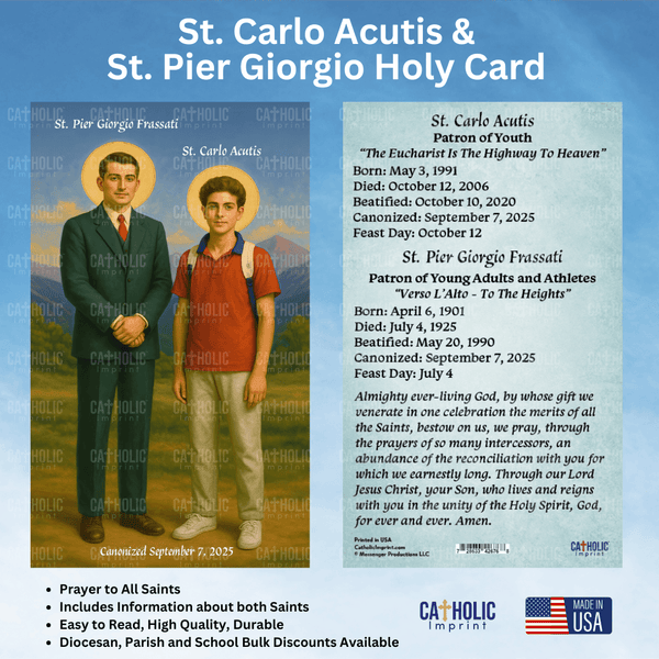 St. Carlo Acutis & St. Pier Giorgio Frassati Canonization Holy Card ...