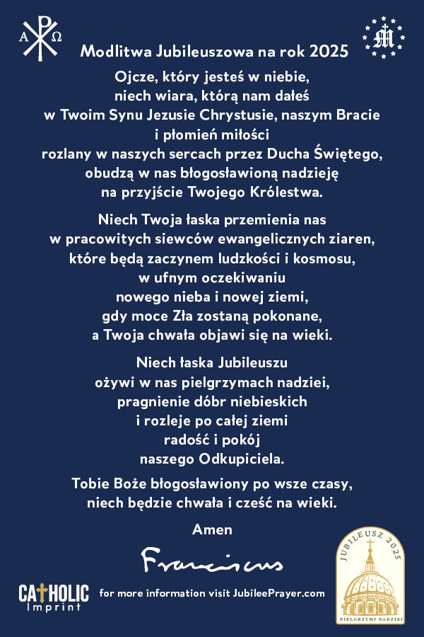 Holy Year Jubilee Prayer Cards Polish - Churches, Parishes, Schools ...
