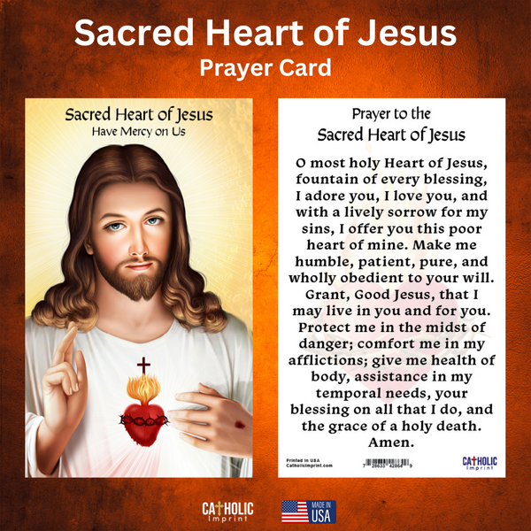 Sacred Heart of Jesus Prayer Card in English or Spanish – Catholic Imprint